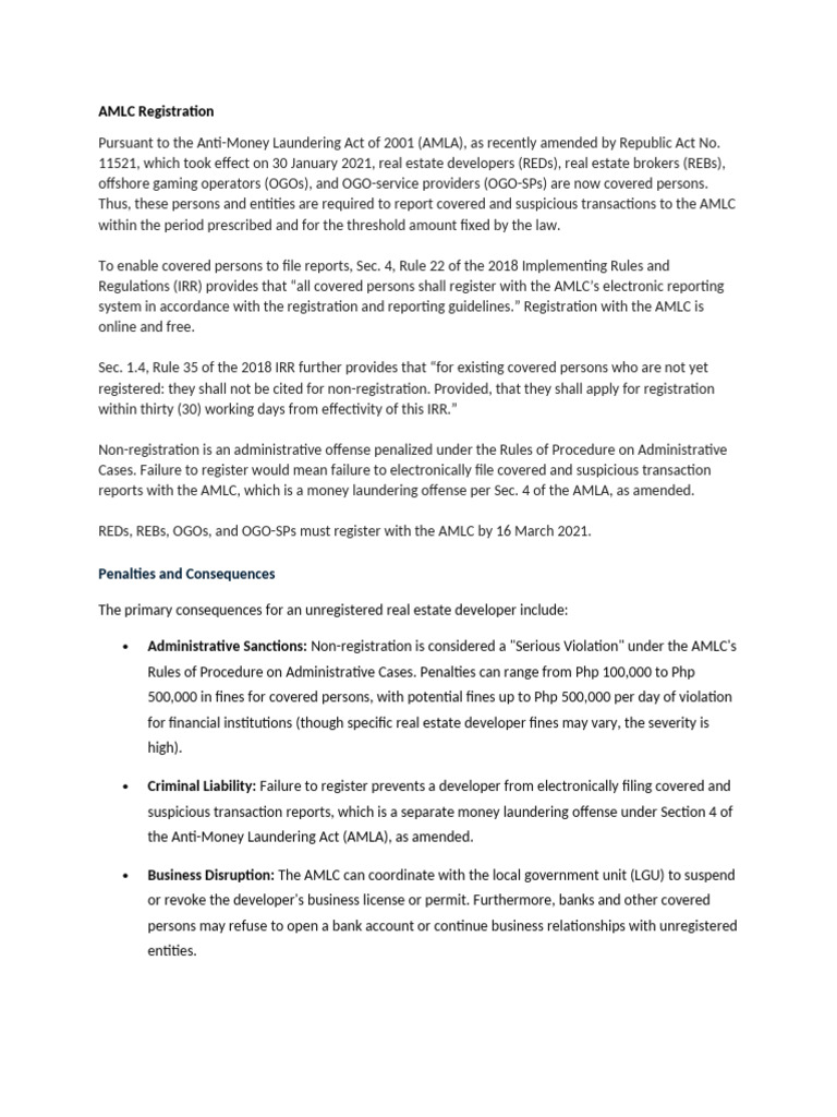 AMLC Registration | PDF | Money Laundering | Common Law