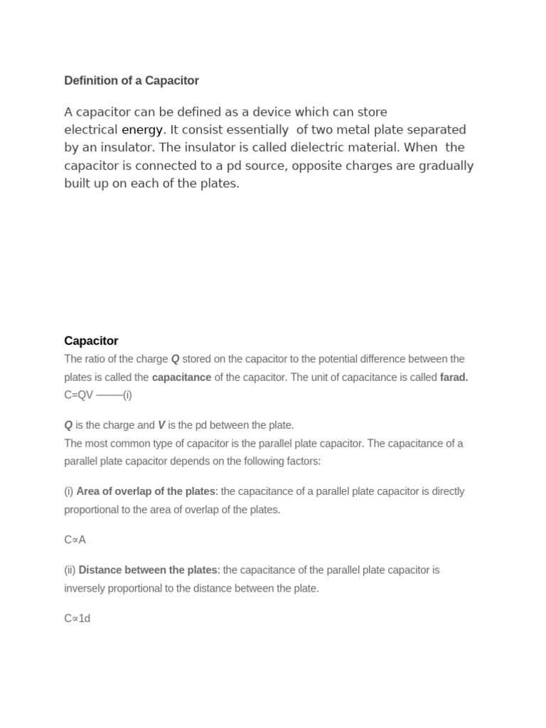Definition of a Capacitor | PDF | Capacitance | Capacitor
