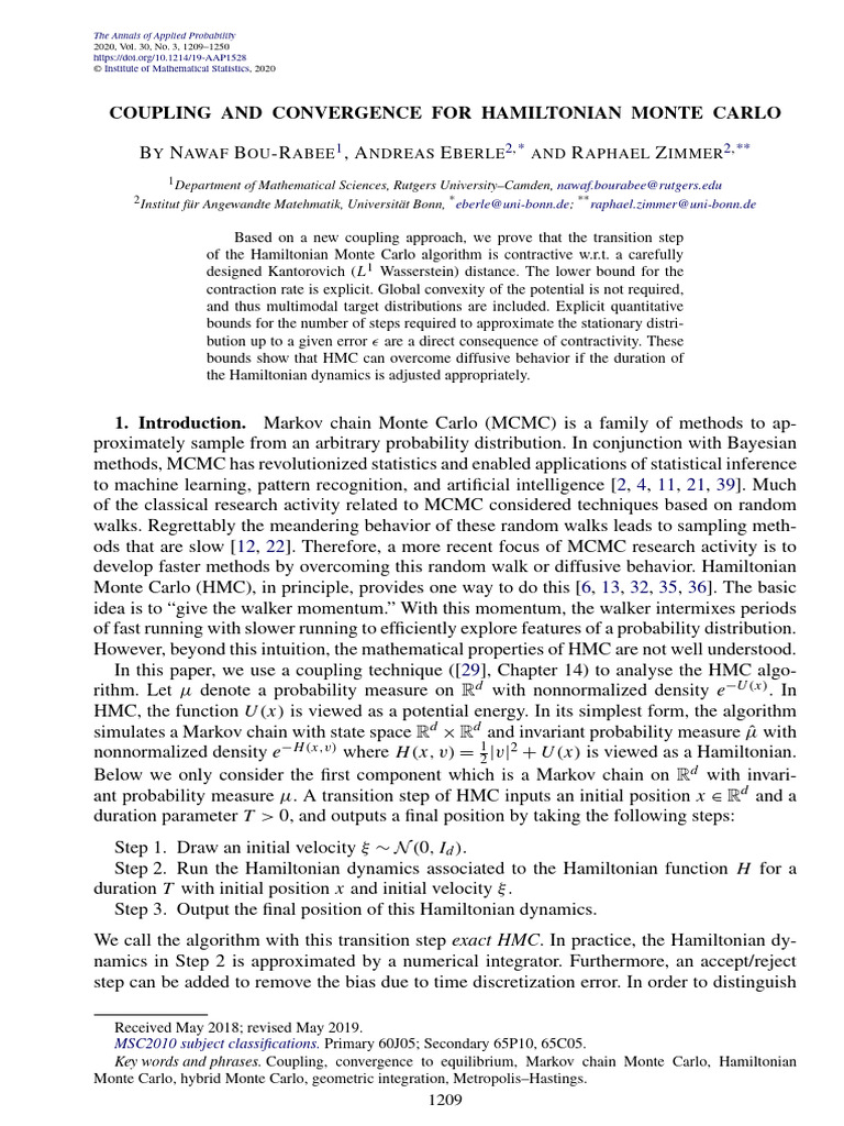 Hamiltonian Monte Carlo Convergence Analysis | PDF | Mathematical ...