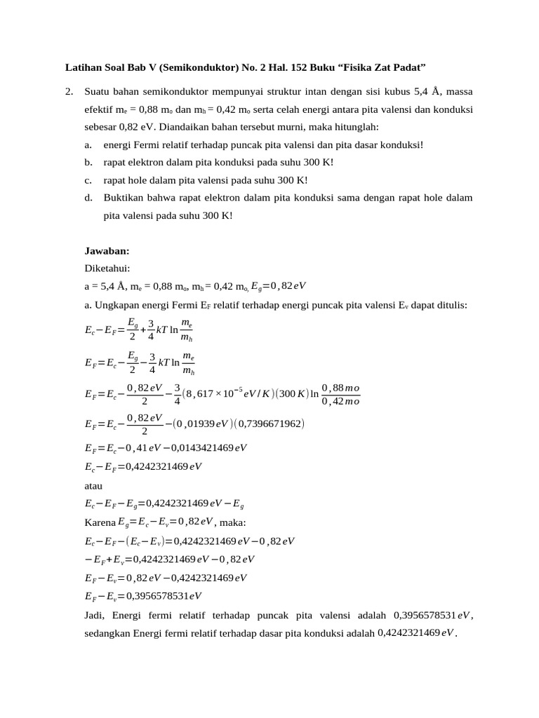 Energi Fermi dan Rapat Elektron Semikonduktor | PDF
