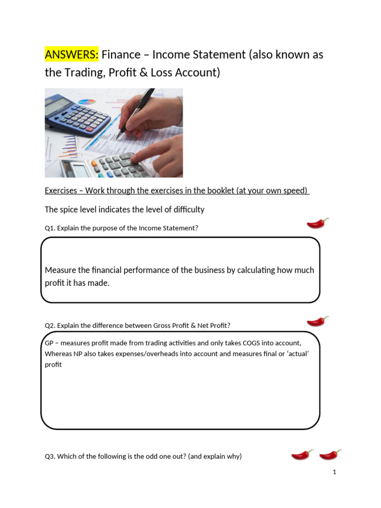 Income Statement Exercises and Analysis | PDF | Cost Of Goods Sold ...