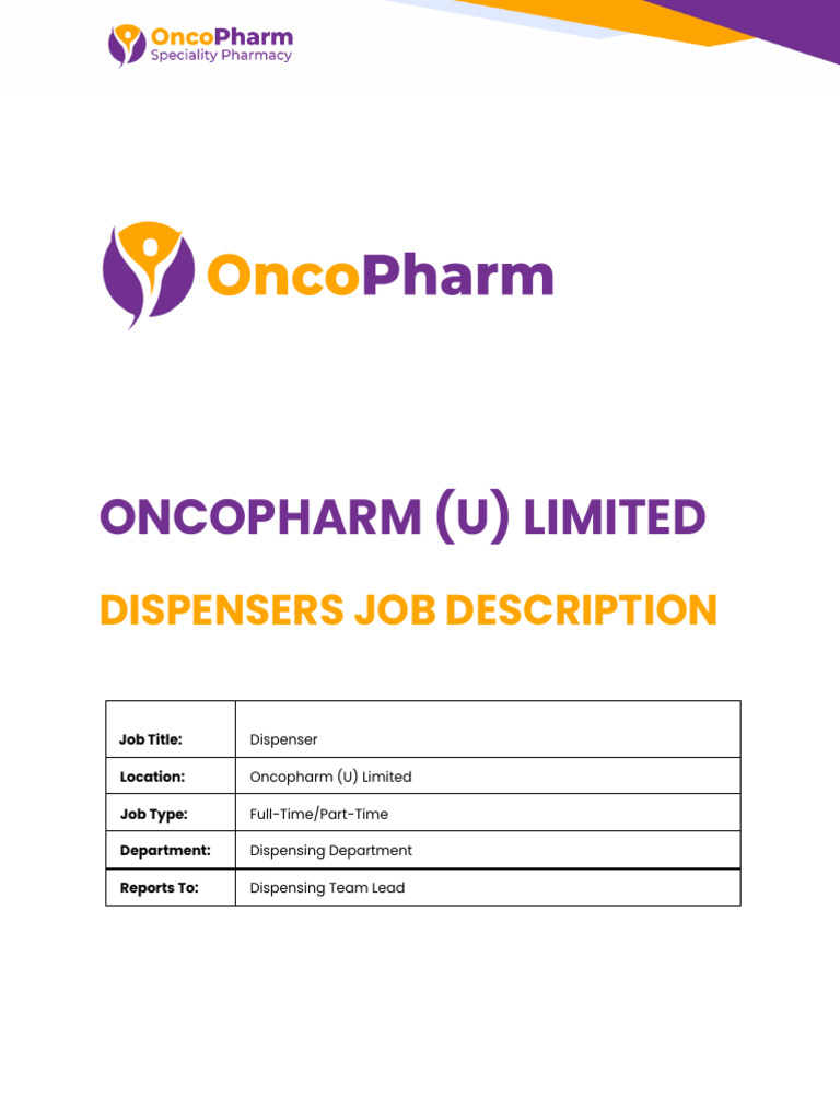 Dispenser Job Description at Oncopharm | PDF | Pharmacy | Performance ...