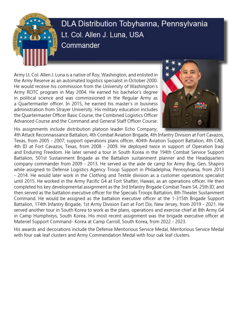 Commander Luna Bio 3d Emblem | PDF | Battalion | United States Army