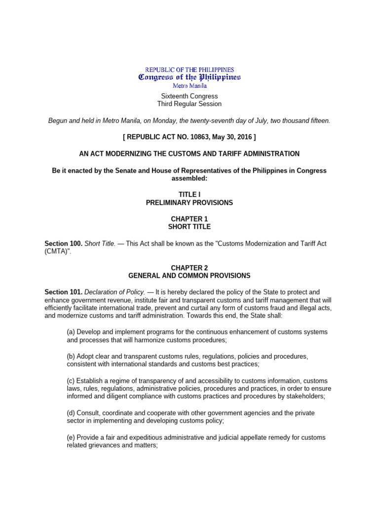 Customs Modernization and Tariff Act | PDF | Customs | Cargo