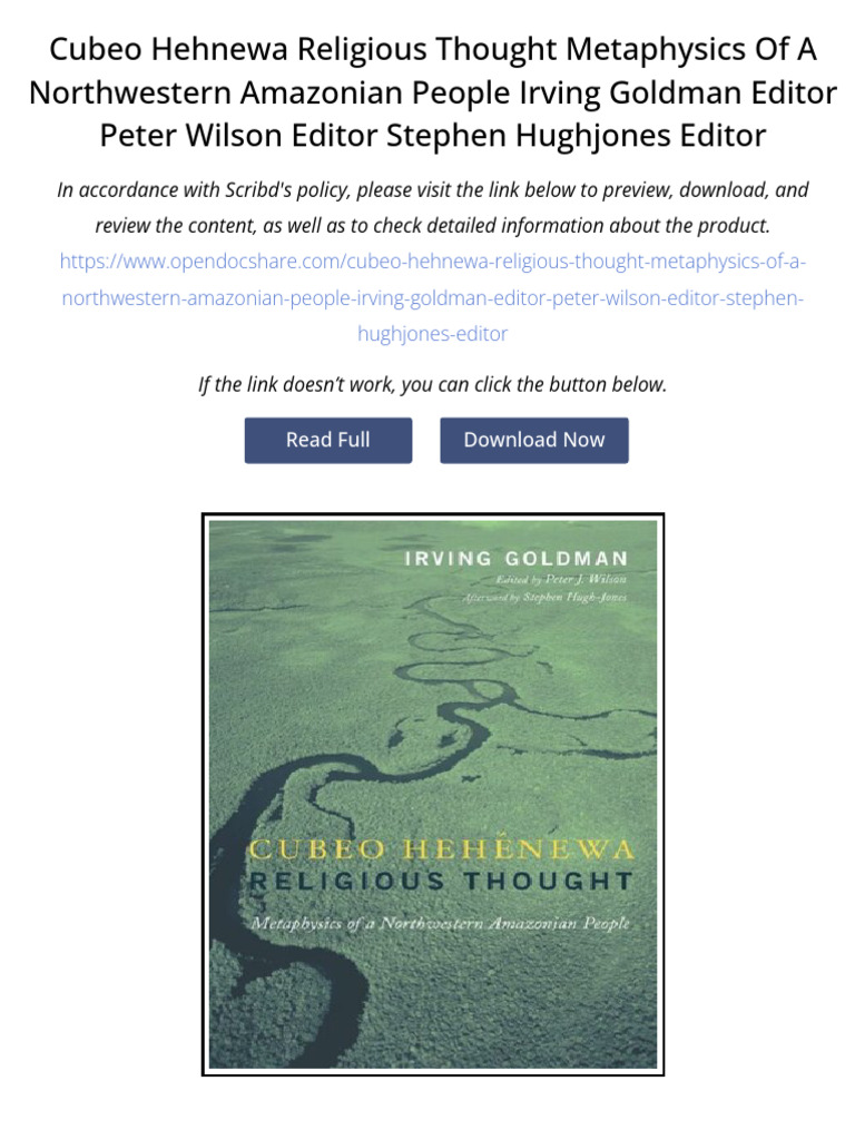 Cubeo Hehnewa Religious Thought Metaphysics Of A Northwestern Amazonian ...