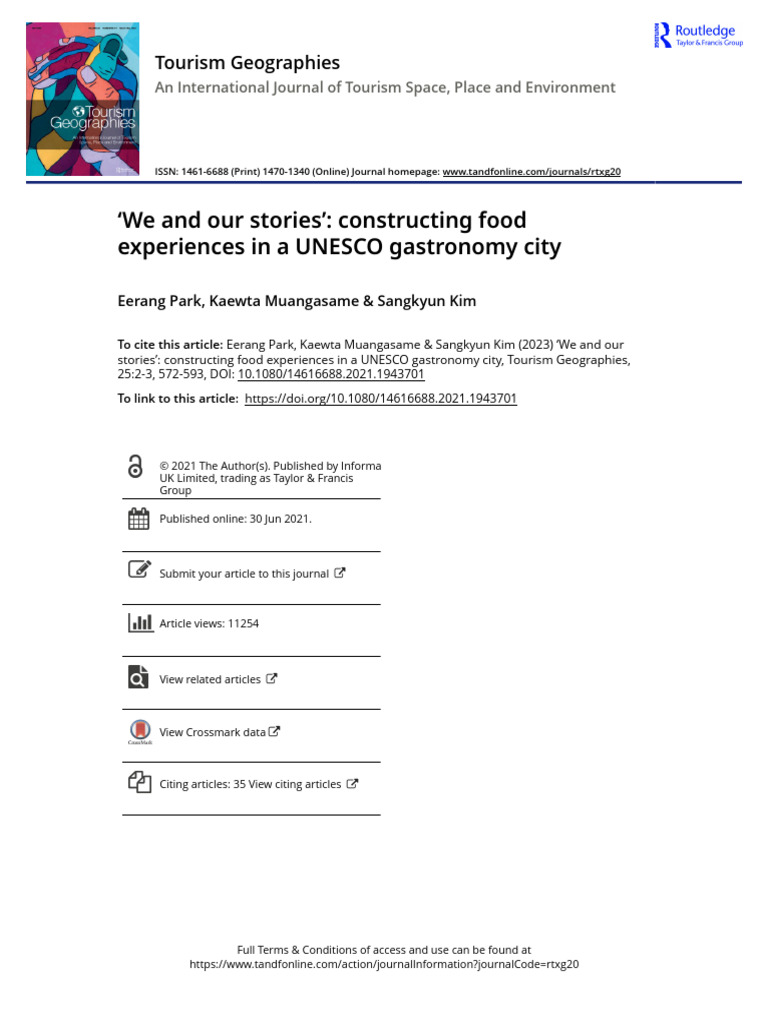 We and Our Stories Constructing Food Experiences in a UNESCO Gastronomy ...