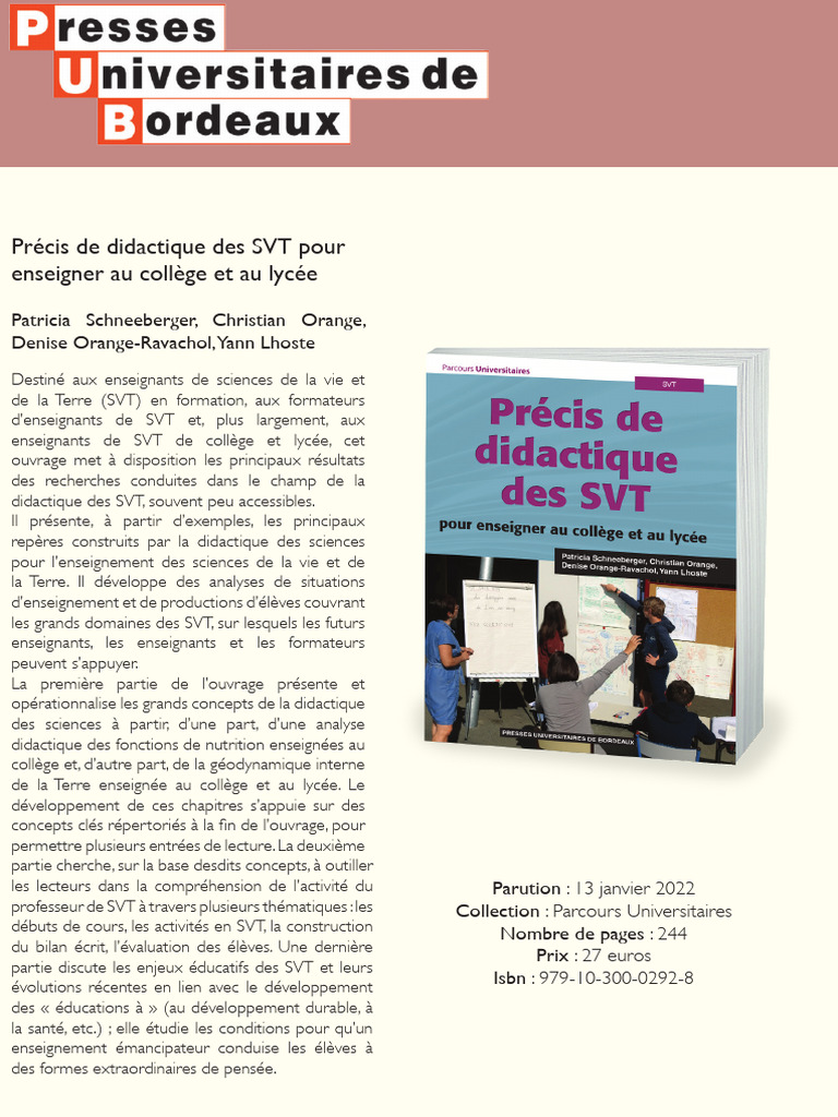 Didactique des SVT au collège et lycée | PDF | Enseignement | Apprentissage