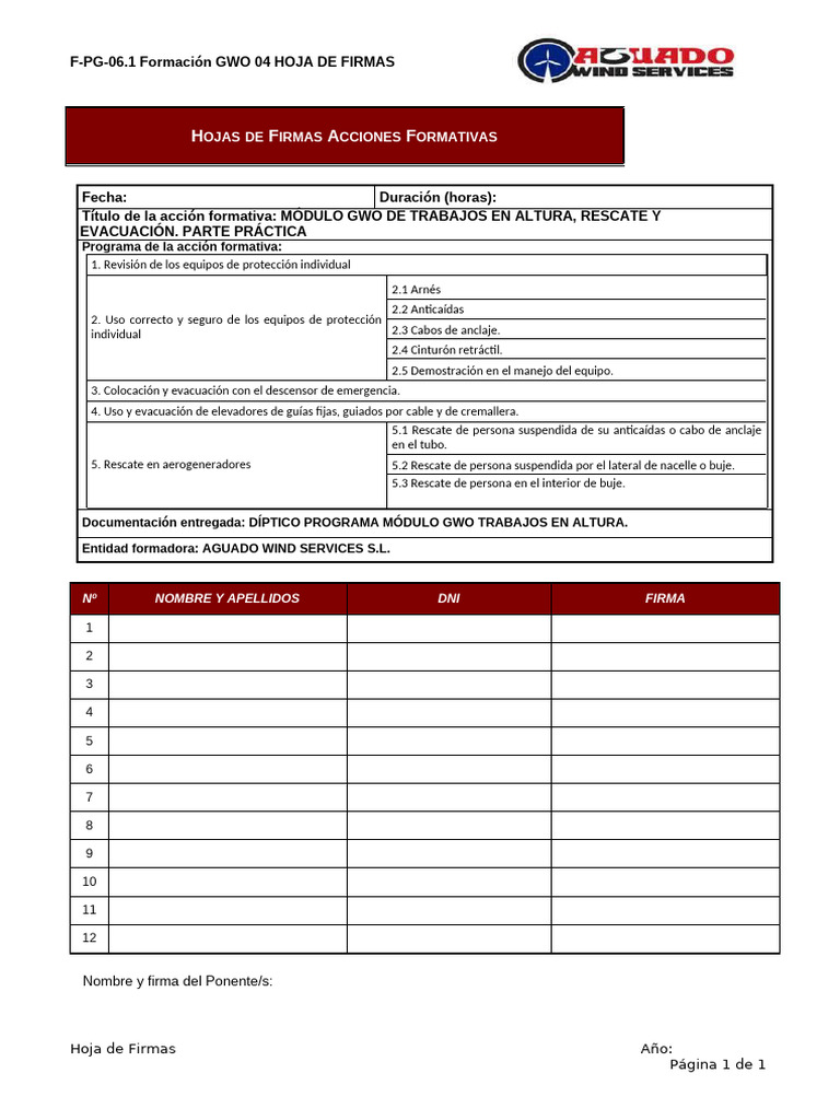 04 Hoja de Firmas Trabajos en Altura Practica | PDF