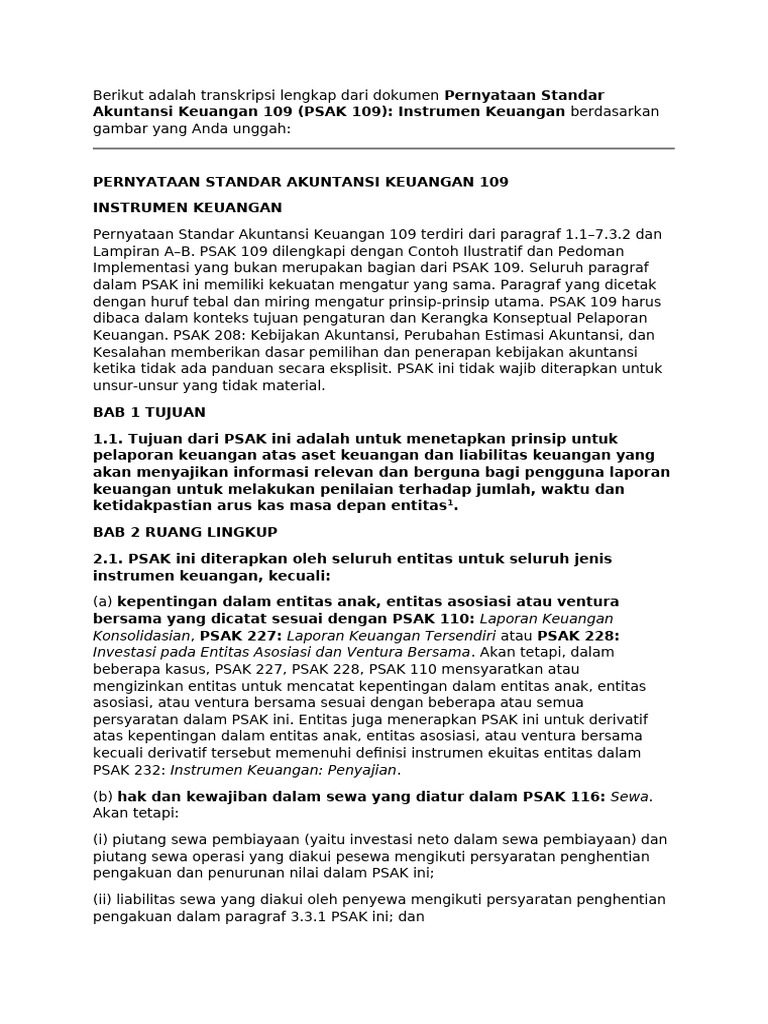PSAK 109: Panduan Instrumen Keuangan | PDF