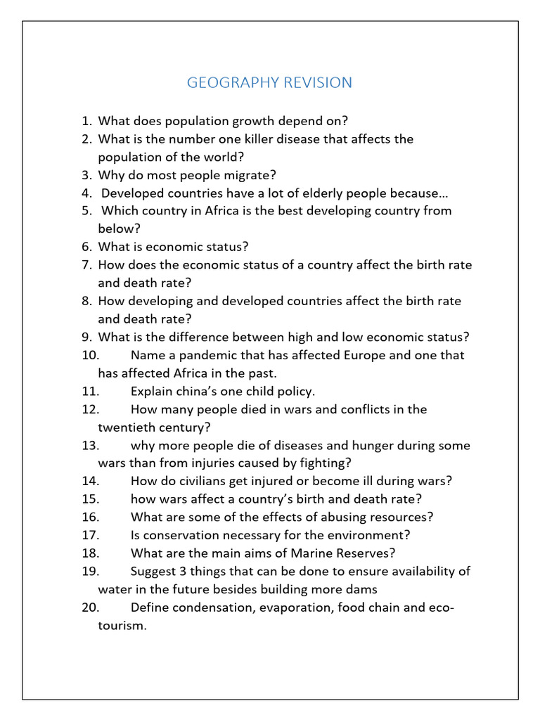 Geography Revision: Key Concepts Explained | PDF | Developing Country ...