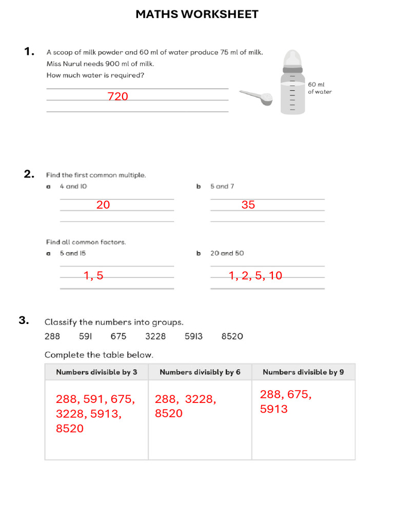 Maths Worksheet with Problem Sets | PDF