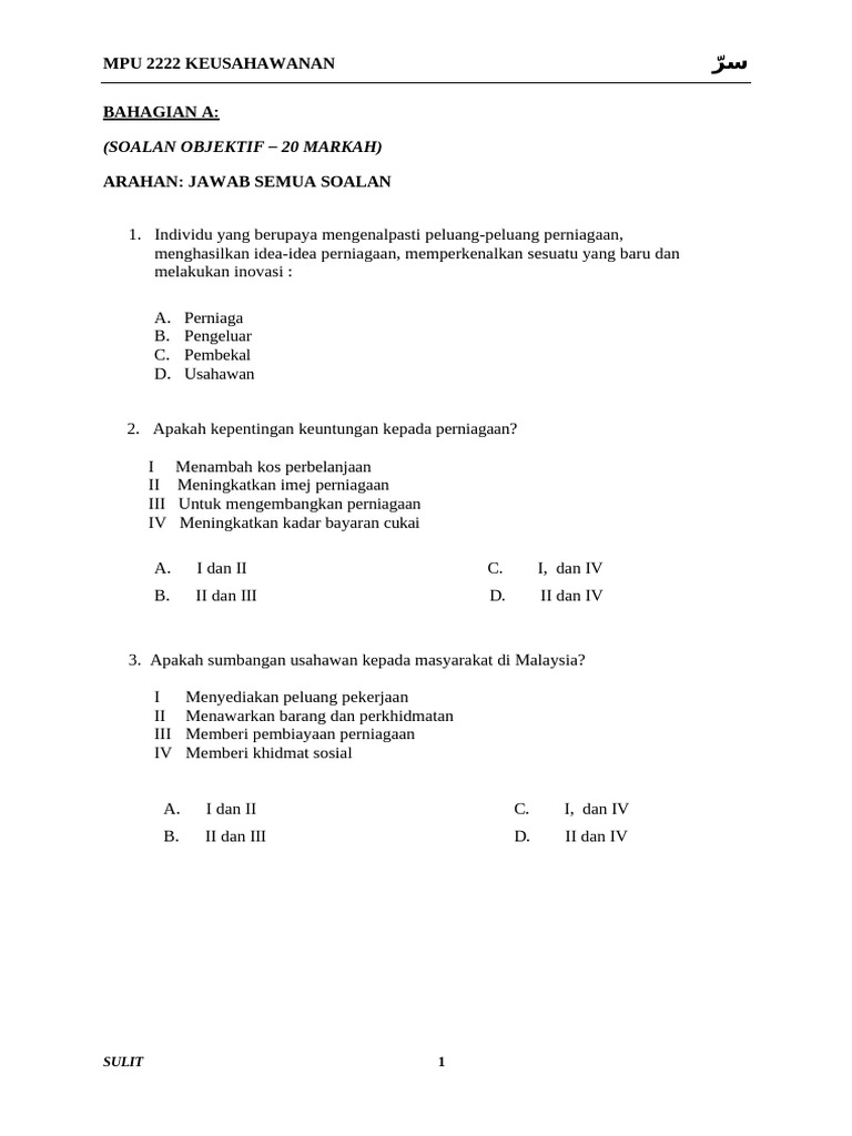 Soalan Keusahawanan 2024 PDF | PDF