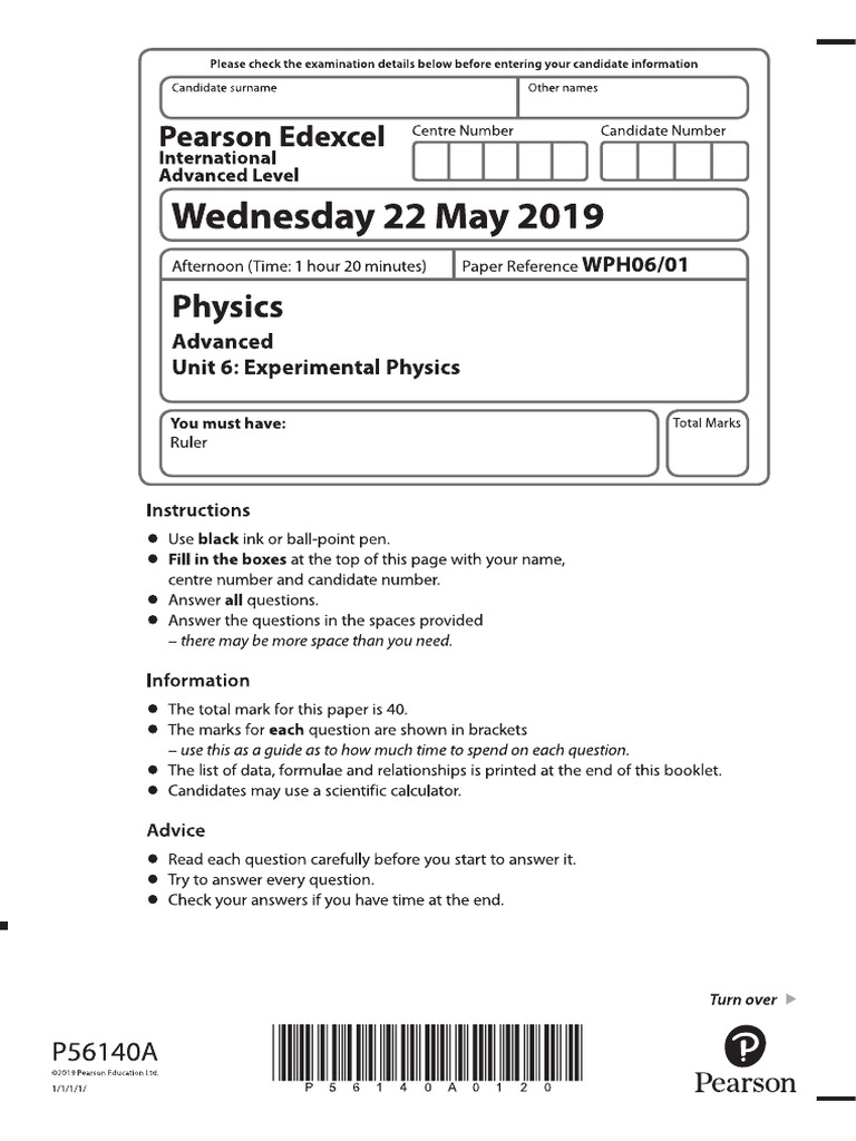 June 2019 (IAL) QP - Unit 6 Edexcel Physics a-level | PDF