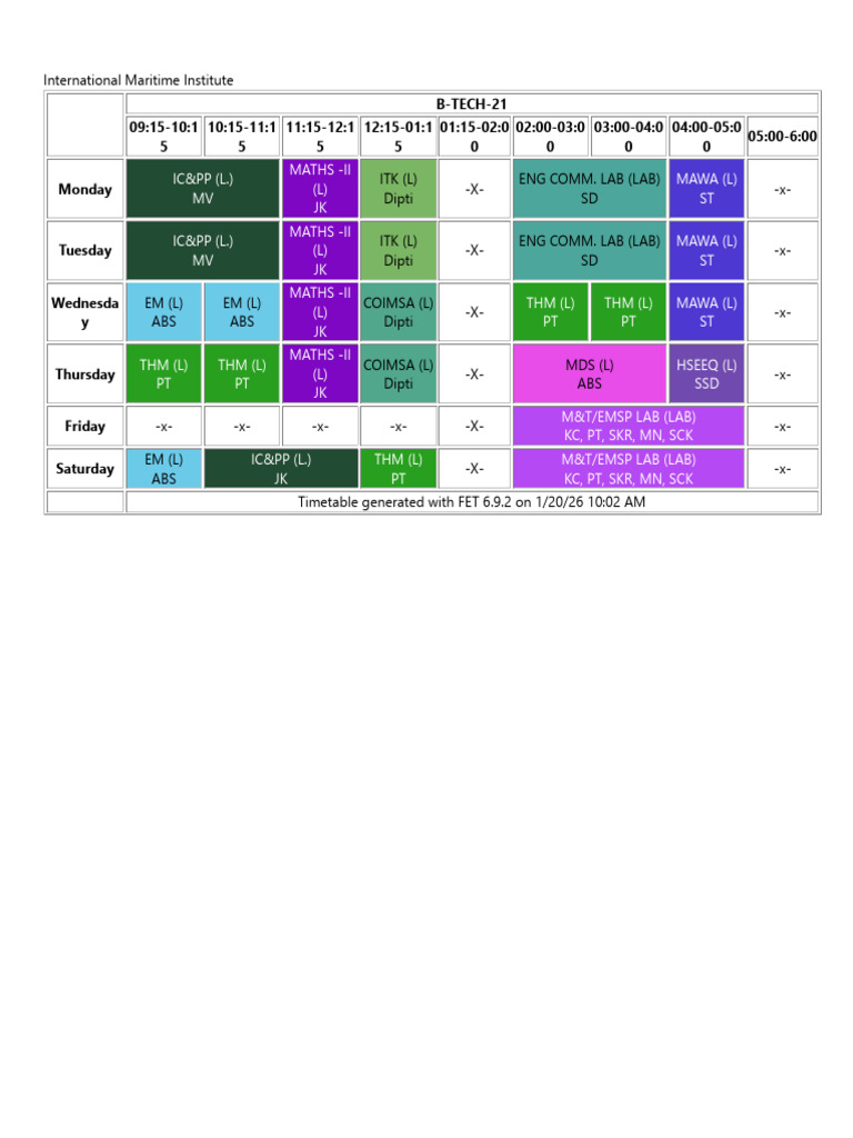 International Maritime Institute Timetable | PDF