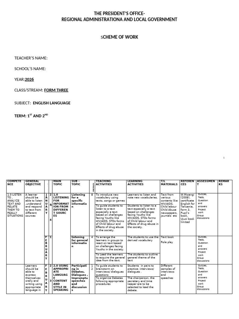 Scheme English Form 3 | PDF | Cognition | Human Communication