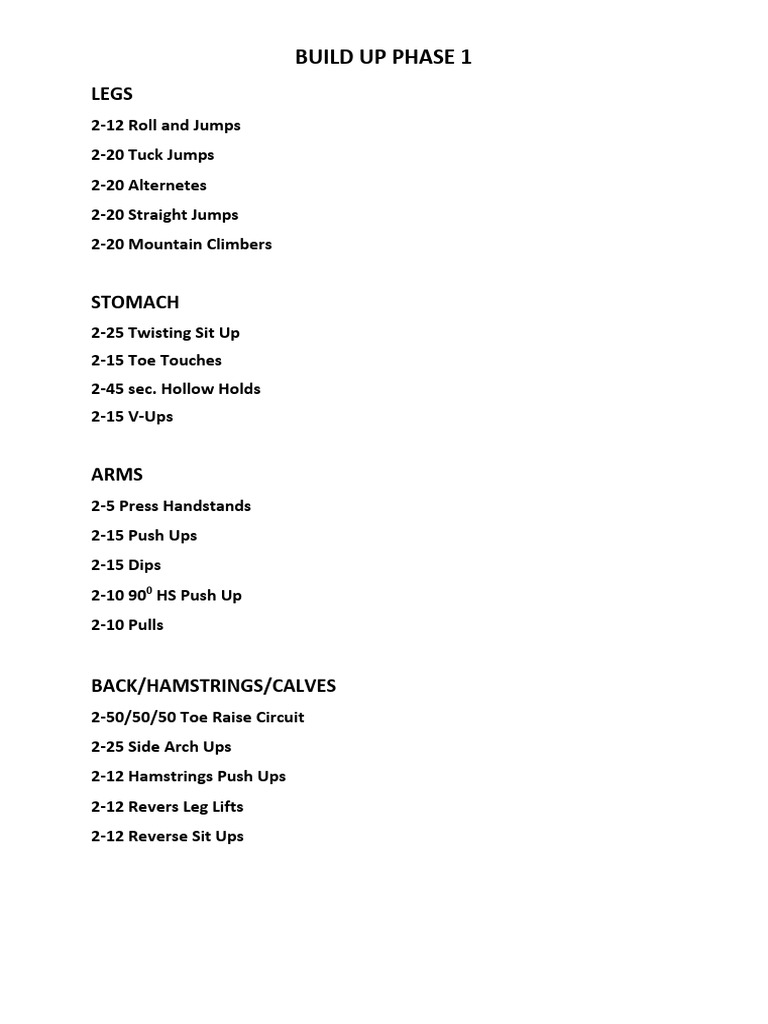 Build Up Phase 1 Workout Routine | PDF