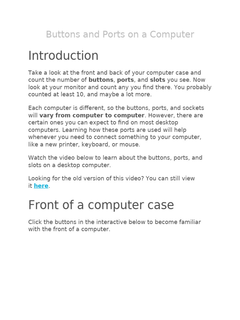 Buttons and Ports on a Computer | PDF | Image Scanner | Printer (Computing)