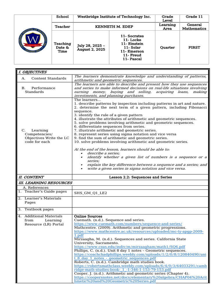 GEN MATH W5 | PDF | Sequence | Summation