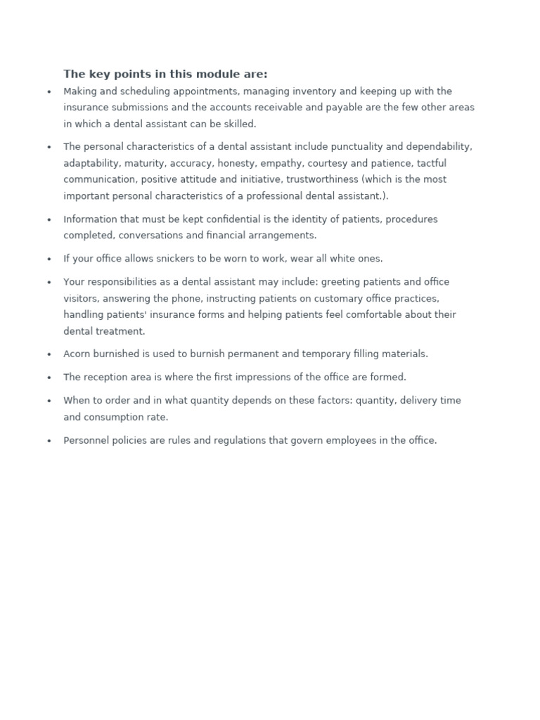 Essential Skills for Dental Assistants | PDF | Medical Specialties