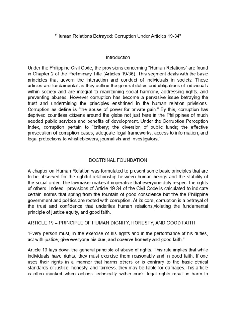 Human Relations Betrayed Corruption Under Articles 19 34 | PDF ...