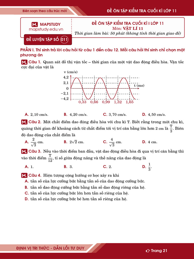 [Vật Lí 11] - Bộ 15 Đề Trúng Tủ Cuối Học Kì 1 - Đề Số 11 | PDF