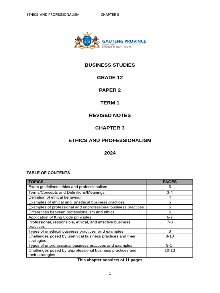 GRADE 12 NOTES ON ETHICS _ PROFESSIONALISM.docx - Google Docs | PDF