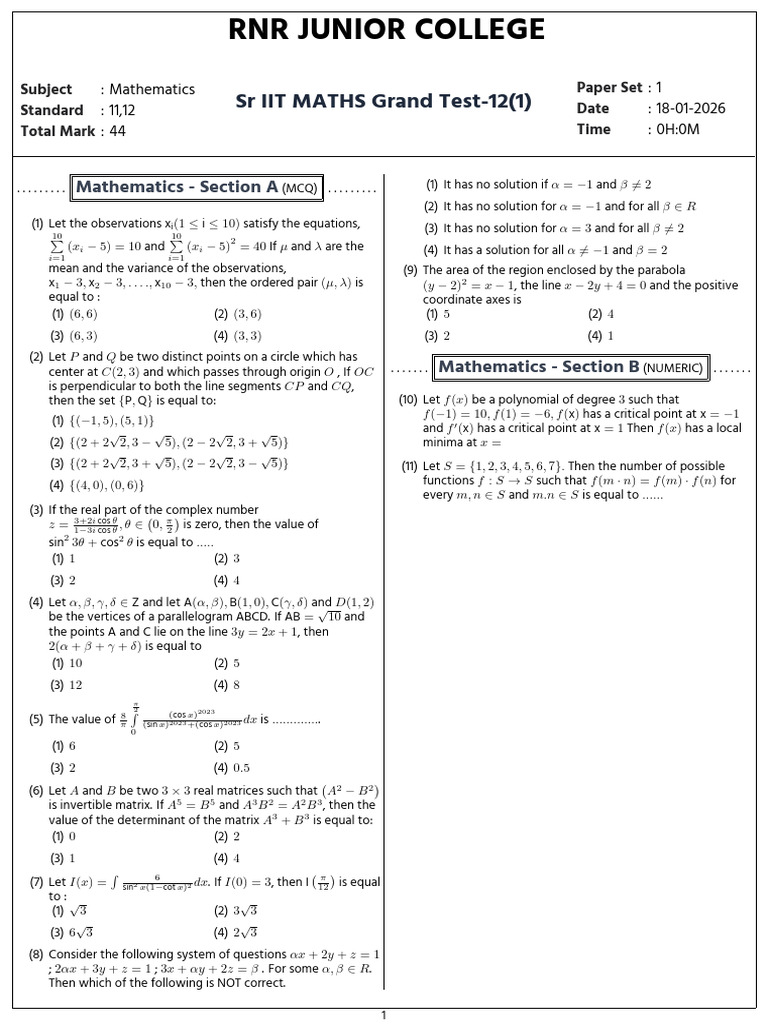 Sr_IIT_MATHS_Grand_Test-12(1)_1024014_1_1768585576 | PDF | Determinant ...