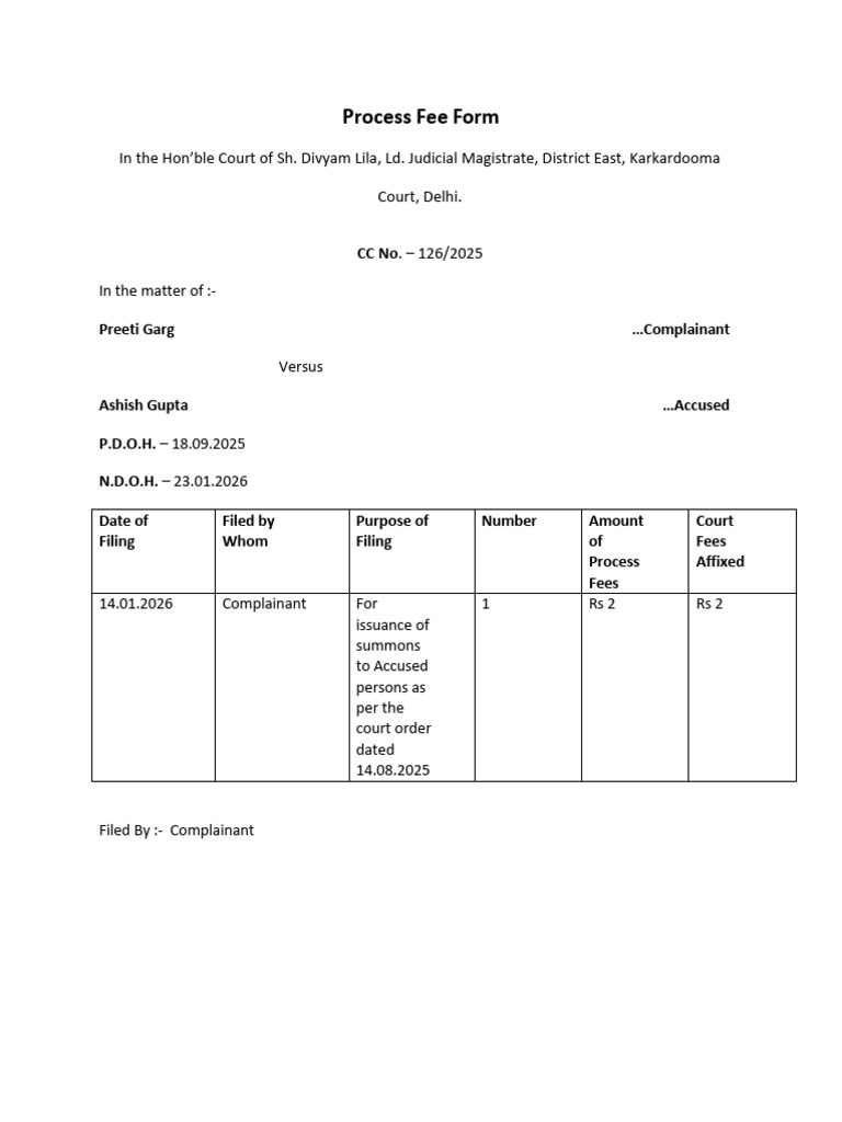 Process Fee Form 126 | PDF