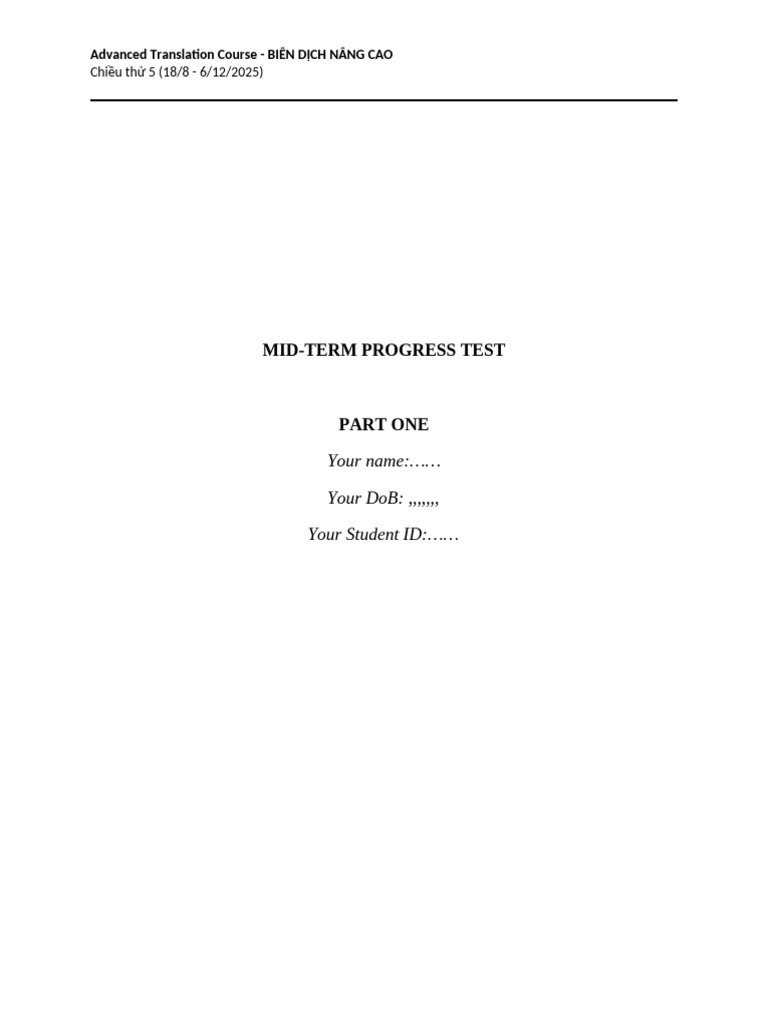 Mid Term Progress Test | PDF