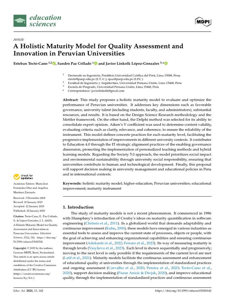 Holistic Maturity Model for Peruvian Universities | PDF | Governance ...