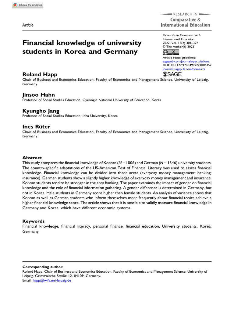 Financial Knowledge of University Students in Korea and Germany | PDF ...