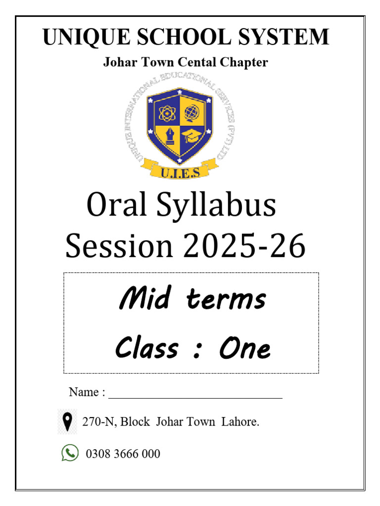 Class One Oral Syllabus 2025 | PDF