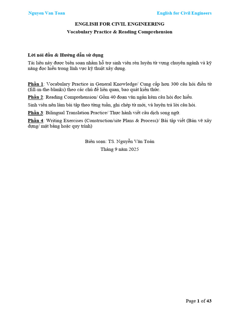 Vocabulary & Reading for Civil Engineers | PDF | Concrete | Area