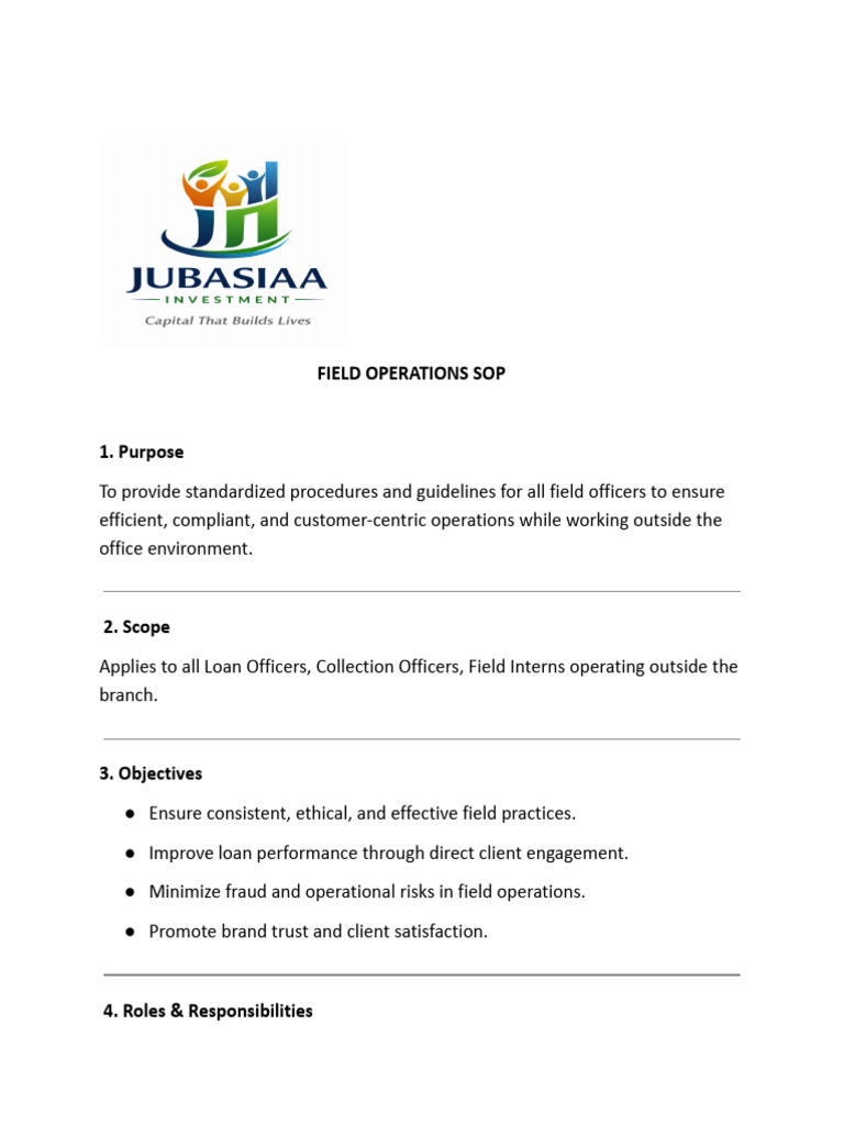 FIELD OPERATIONS SOP.docx | PDF | Business