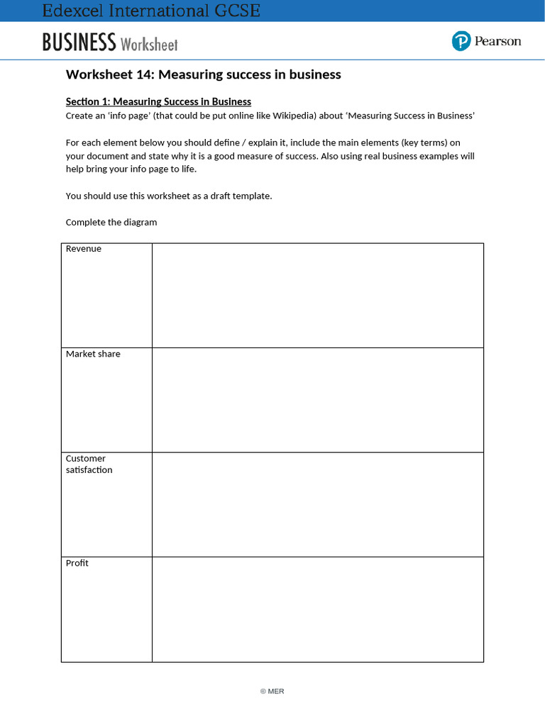 Worksheet 14 Measuring Success in Business | PDF