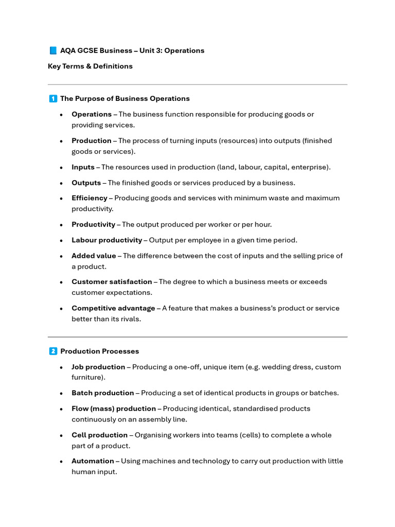 AQA GCSE Business Operations Guide | PDF | Automation | Supply Chain