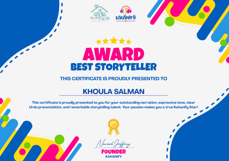 Kahanify Founder Award Certificate | PDF