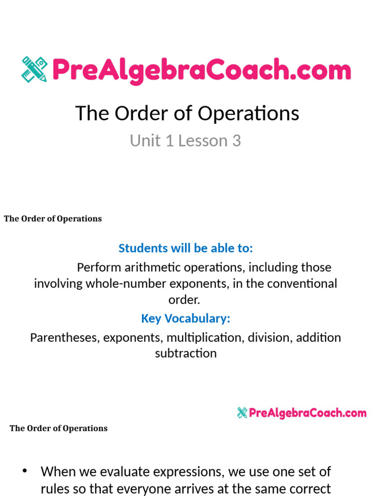 1 3 Slide Show the Order of Operations | PDF | Arithmetic | Word Play