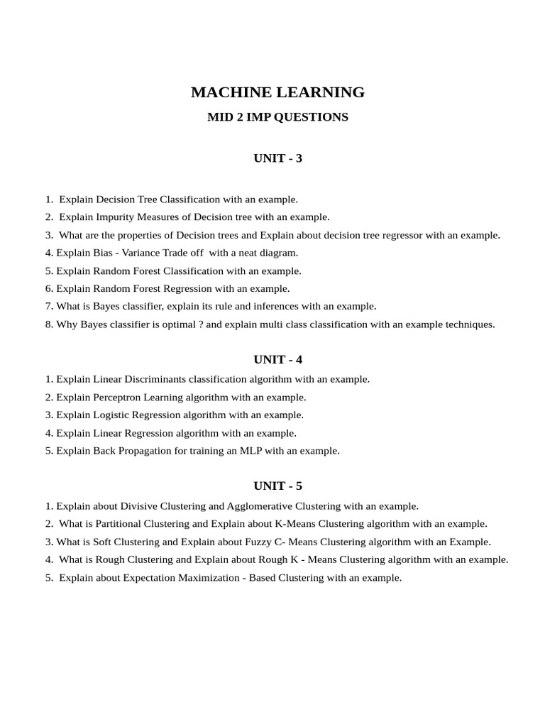 ML Mid 2 Imp Questions | PDF