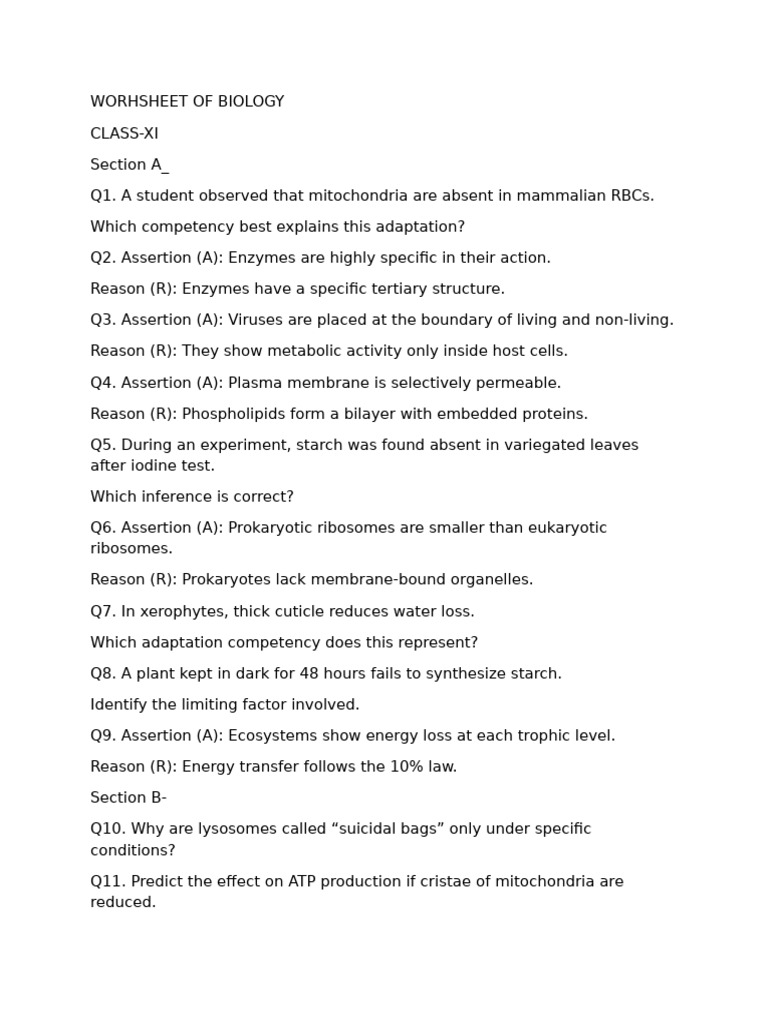 worksheet of bio | PDF | Cell Membrane | Mitochondrion