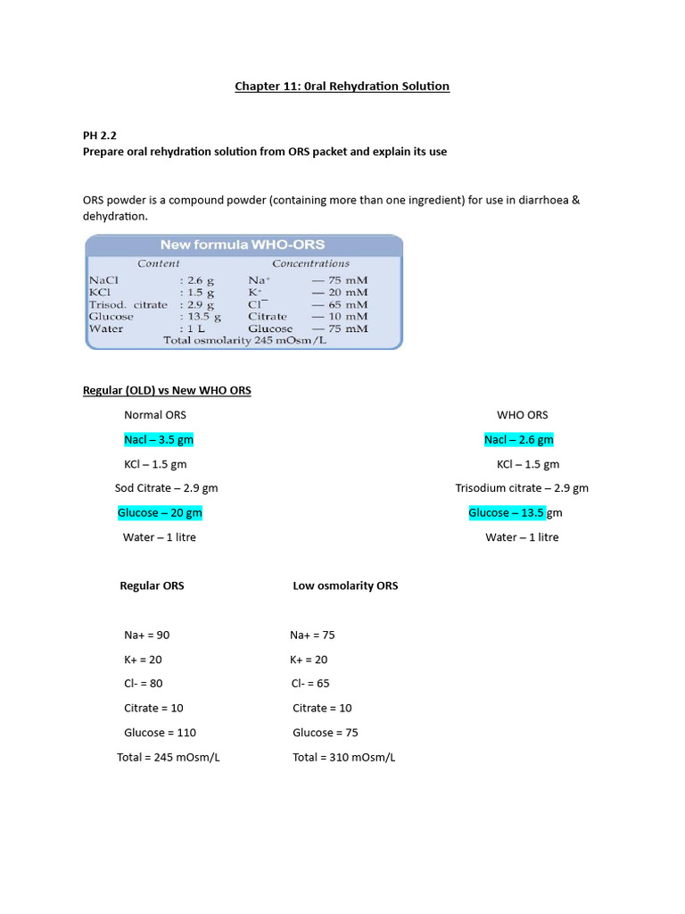 ORAL REHYDRATION SALTS PHARMACOLOGY | PDF | Medical Specialties ...