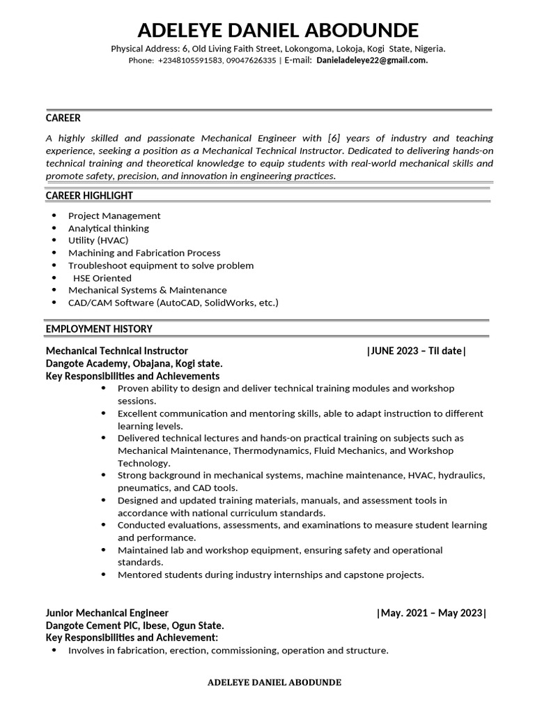 Daniel cv | PDF | Engineering | Machinist