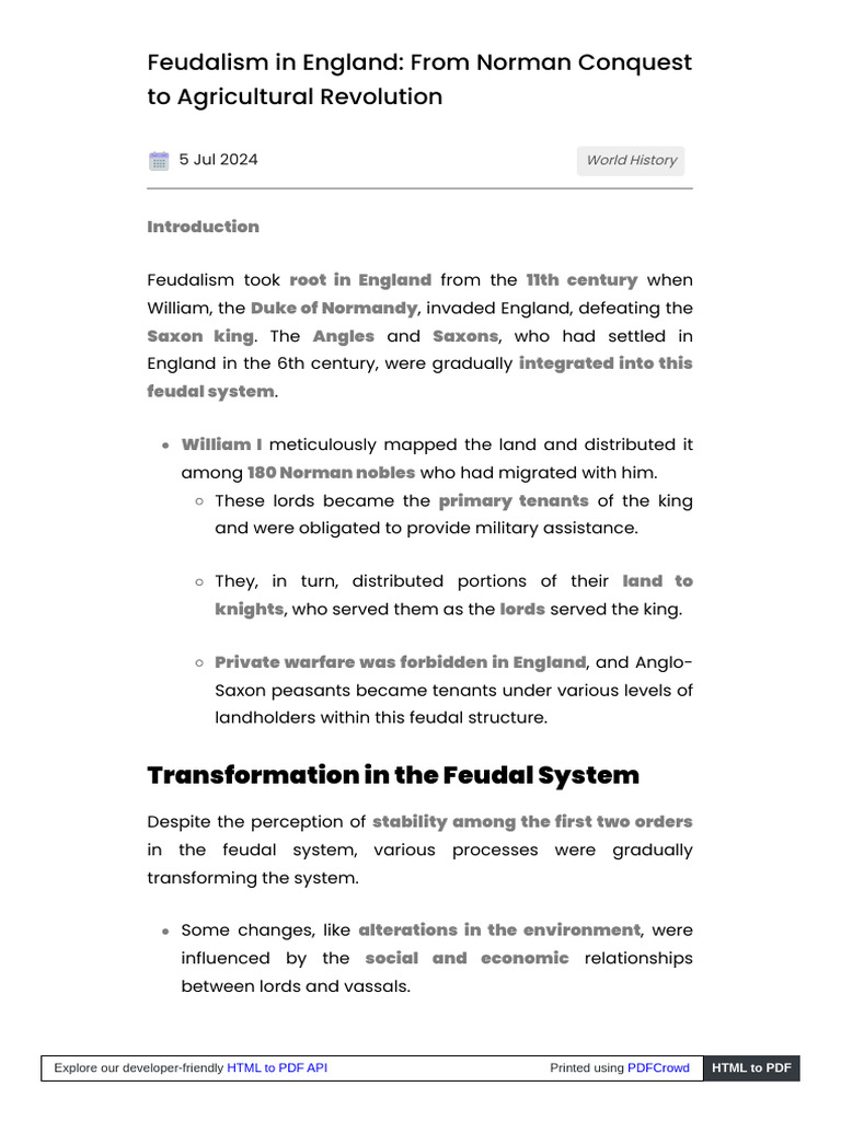 Feudalism in England: Key Changes | PDF | Agriculture | Feudalism