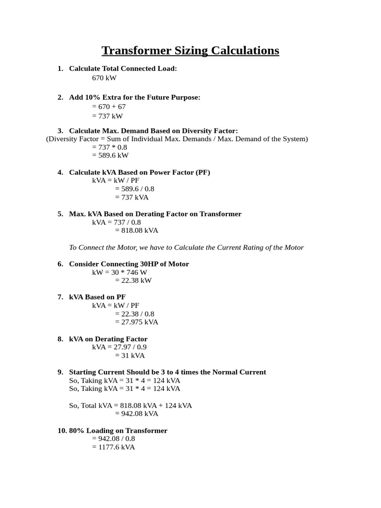 Transformer Sizing Calculation Guide | PDF