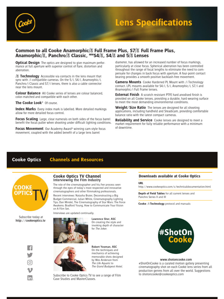 Cooke Optics Lens Specifications Guide | PDF | Camera Lens | Macro ...
