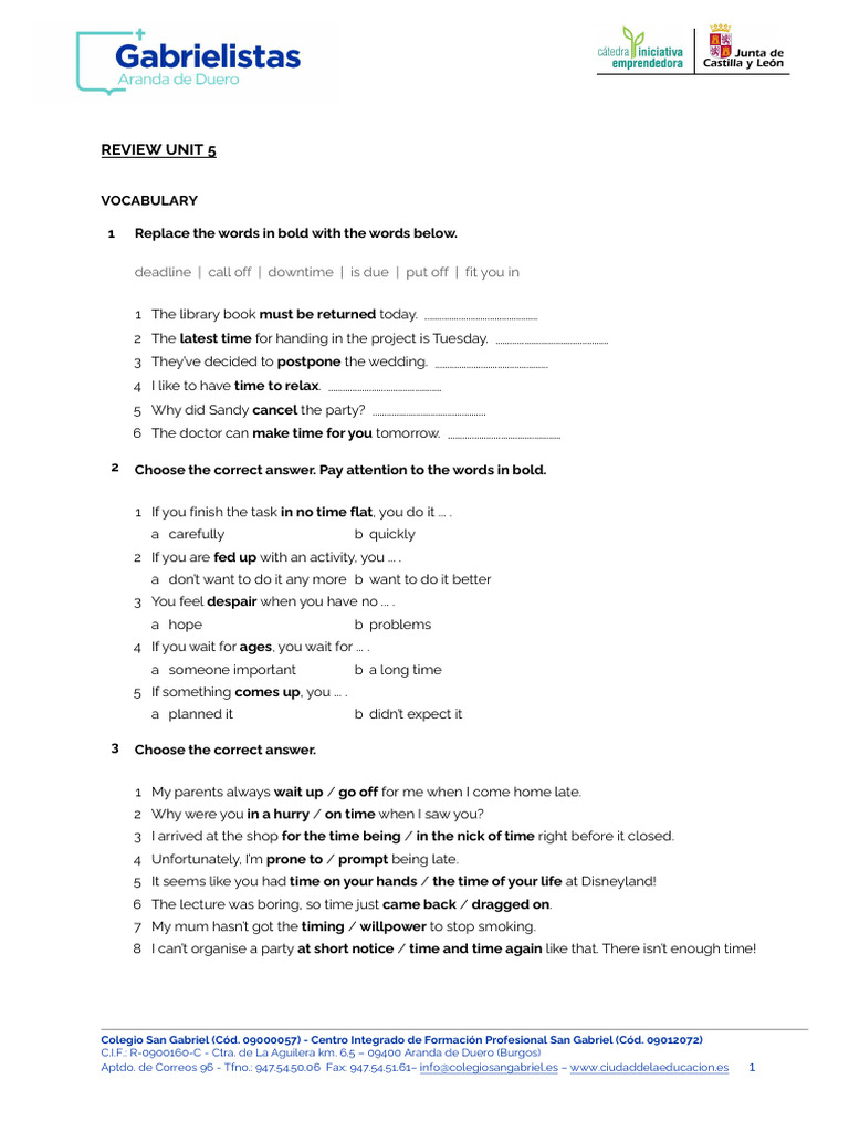 2BACH_INGLÉS_REVIEW UNIT 5_31.03.25 | PDF