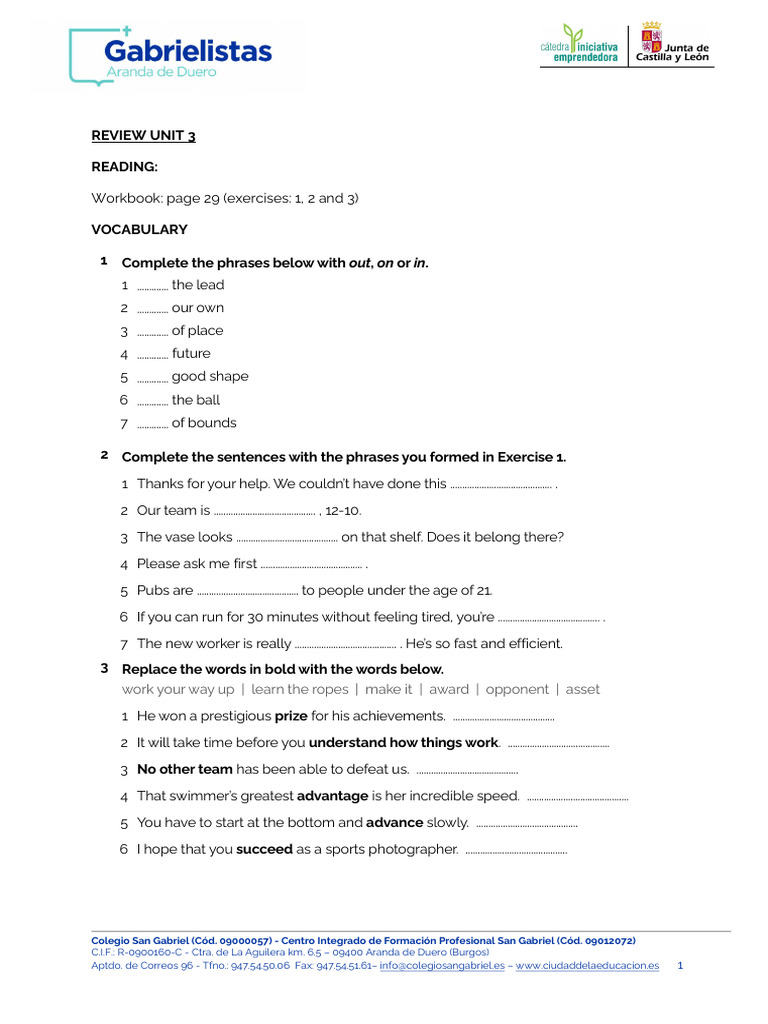 2BACH_INGLÉS_REVIEW UNIT 3_15.01.25 | PDF