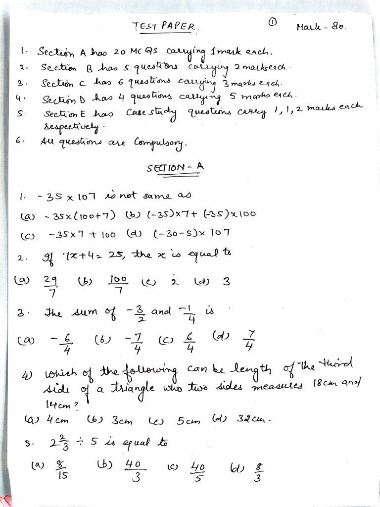 Math Test Questions and Solutions | PDF