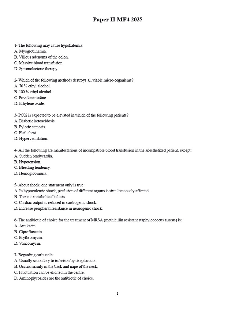 Medical Exam Questions on Surgical Topics | PDF | Shock (Circulatory ...