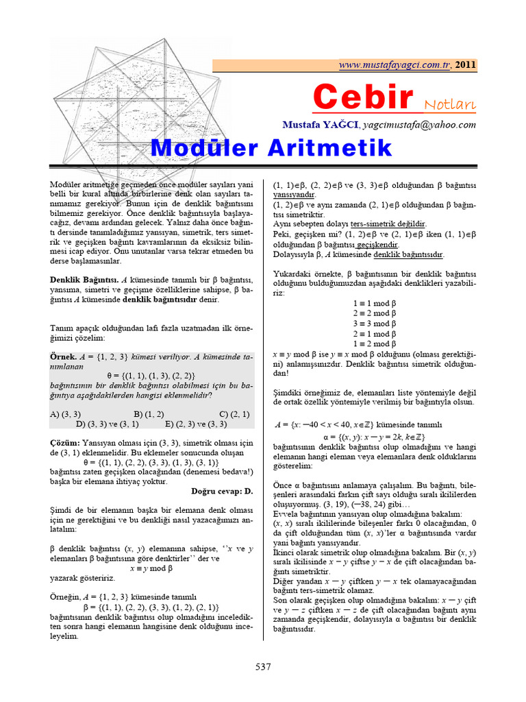 Modüler Aritmetik Ek Not | PDF